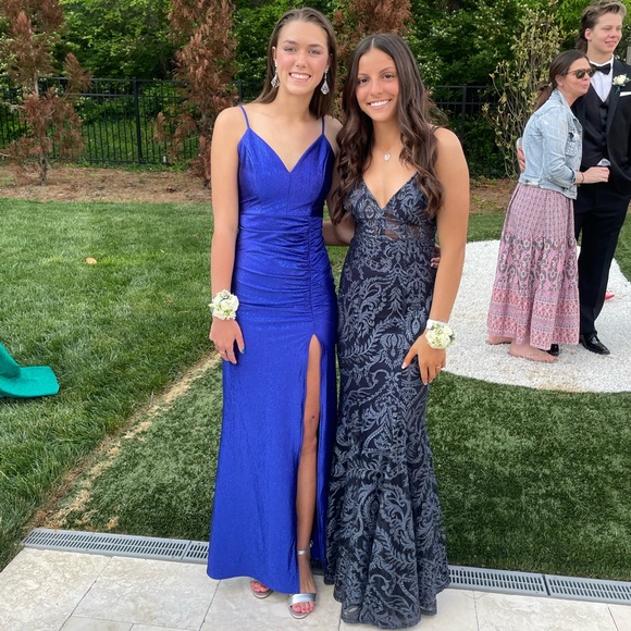 Xtraordinary | Dresses | Black And Navy Patterned Prom Dress | Poshmark